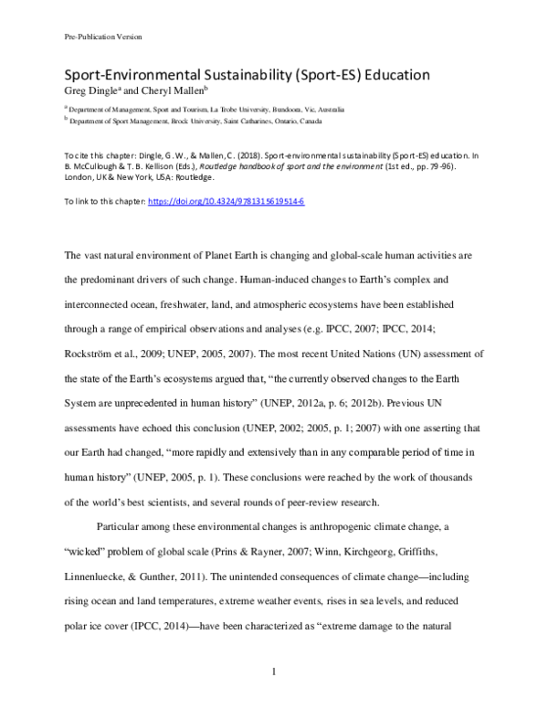 (PDF) Sport-environmental sustainability (sport-ES) education
