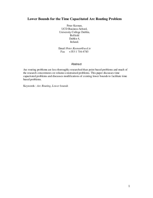 (PDF) Lower Bounds for the Time Capacitated Arc Routing Problem