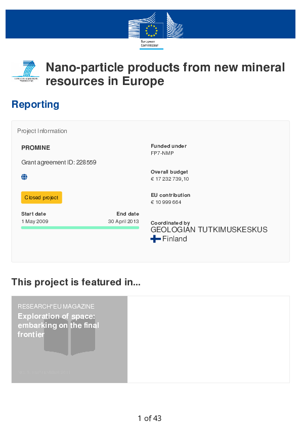 (PDF) Nano-particle products from new mineral resources in Europe: EU ...