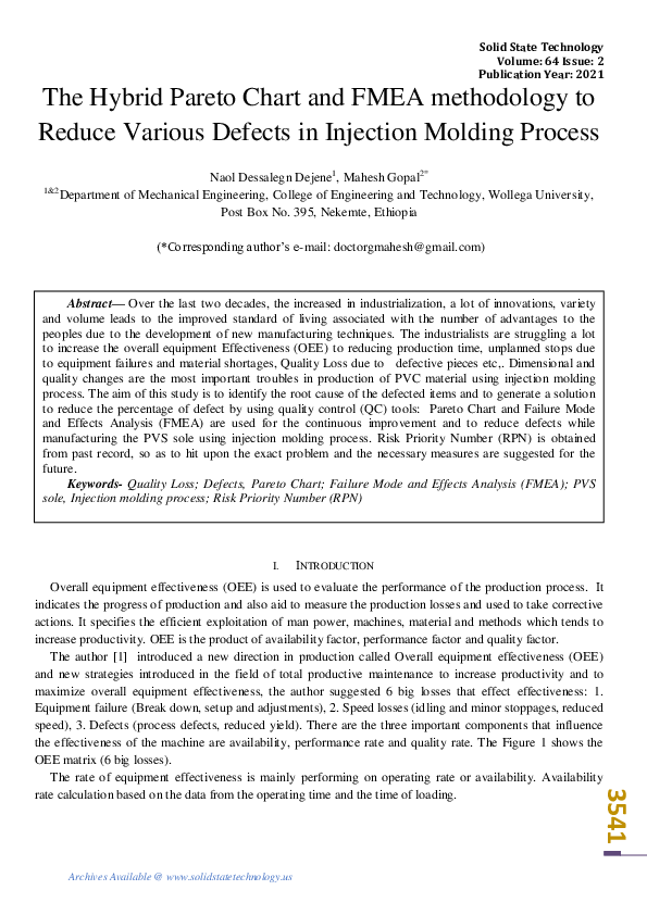 (PDF) The Hybrid Pareto Chart and FMEA methodology to Reduce Various ...