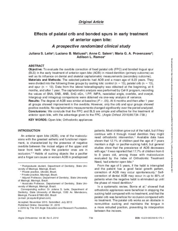 (PDF) Effects of palatal crib and bonded spurs in early treatment of ...