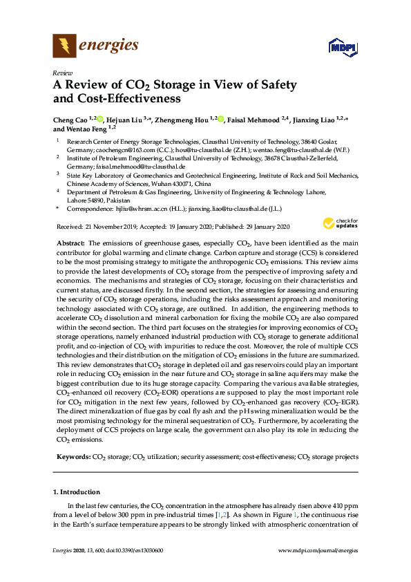 (PDF) A Review of CO2 Storage in View of Safety and Cost-Effectiveness