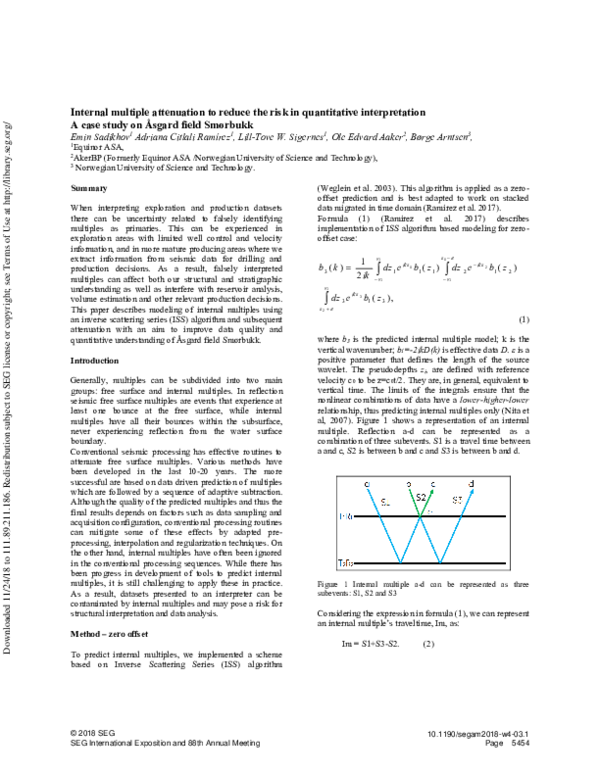 (PDF) Internal multiple attenuation to reduce the risk in quantitative interpretationA case ...