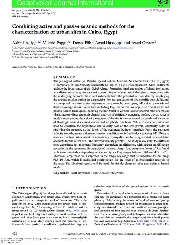 Pdf Combining Active And Passive Seismic Methods For The Characterization Of Urban Sites In