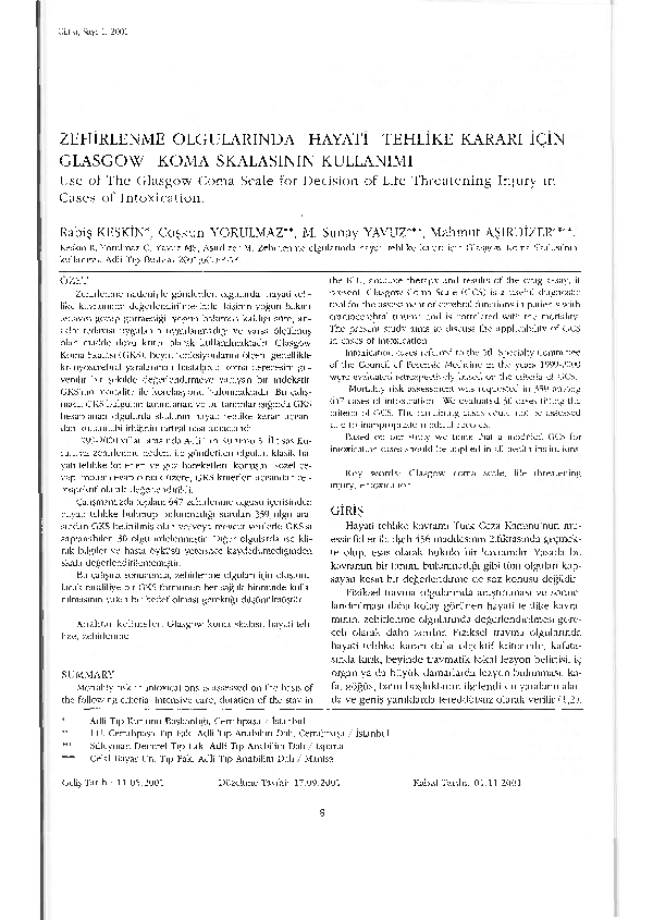 (PDF) Use of the Glasgow Coma Scale for Decision of Life Threatening ...