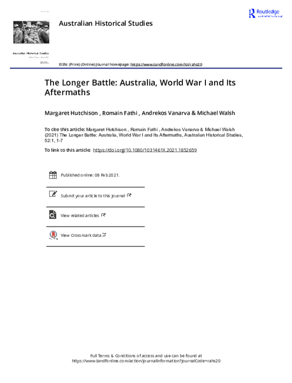 (PDF) The Longer Battle: Australia, World War I and Its Aftermaths