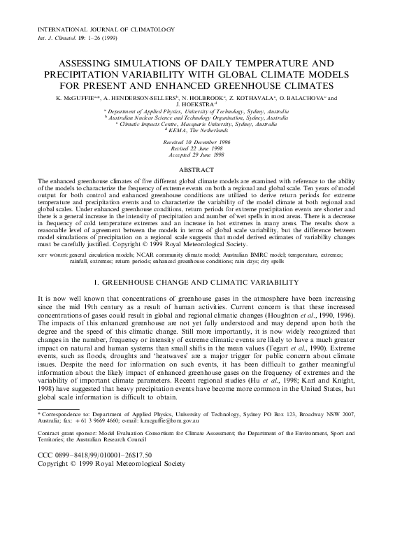 Pdf Assessing Simulations Of Daily Temperature And Precipitation Variability With Global