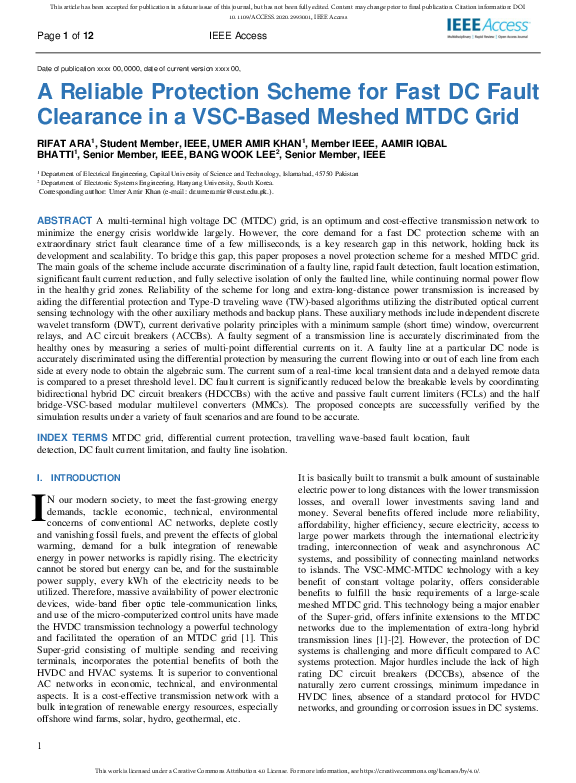 (PDF) A Reliable Protection Scheme for Fast DC Fault Clearance in a VSC-Based Meshed MTDC Grid