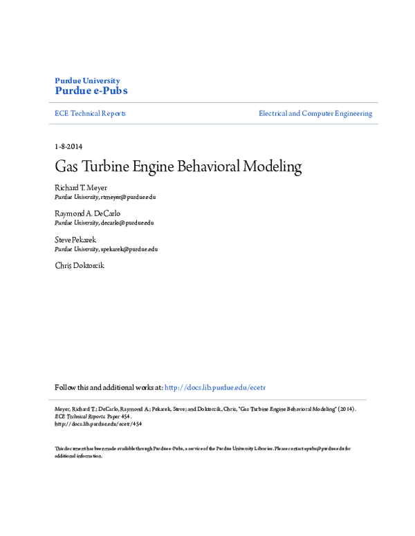 (PDF) Gas Turbine Engine Behavioral Modeling