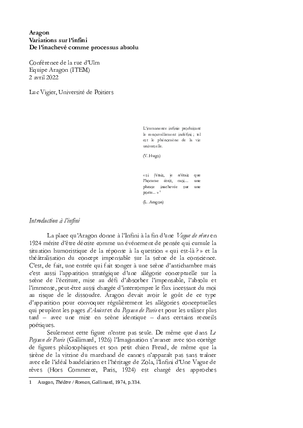 (PDF) Variations sur l'infini condensé de la conférence d'Ulm | Luc ...