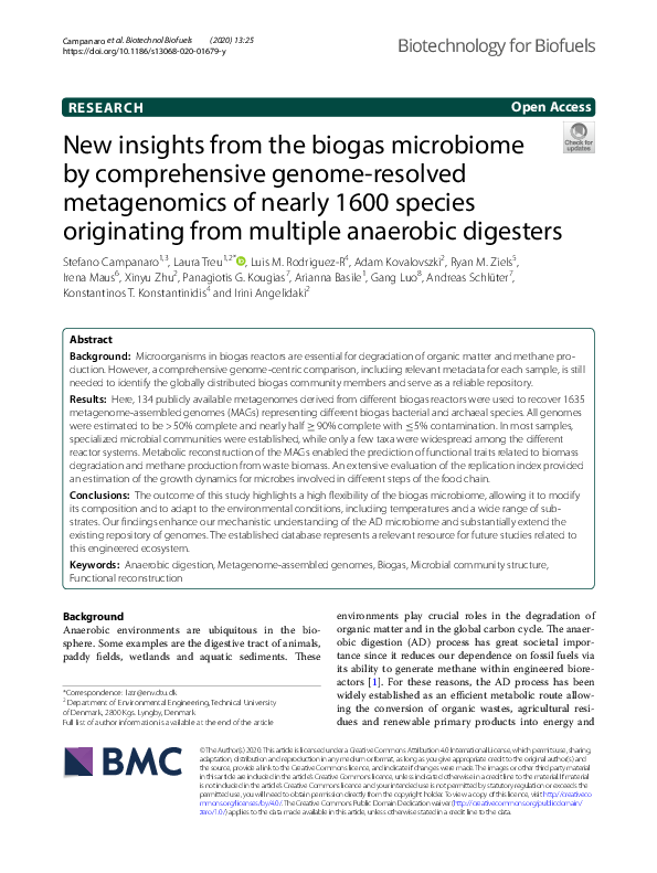 (PDF) New insights from the biogas microbiome by comprehensive genome-resolved metagenomics of ...