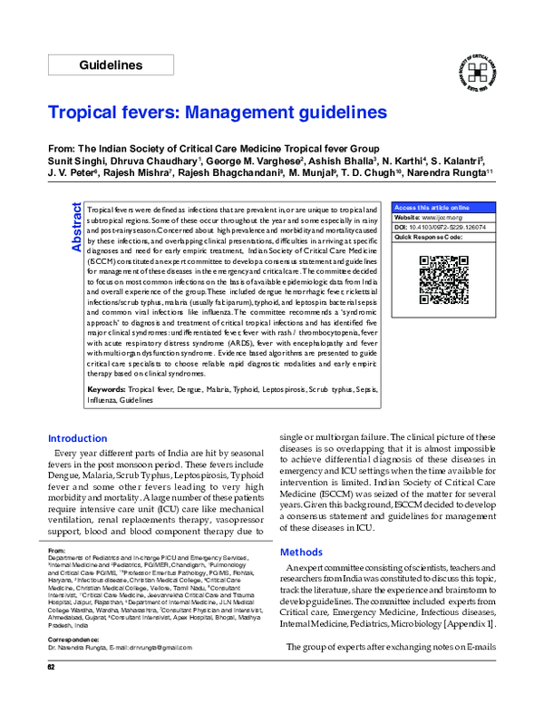 (PDF) Tropical fevers: Management guidelines