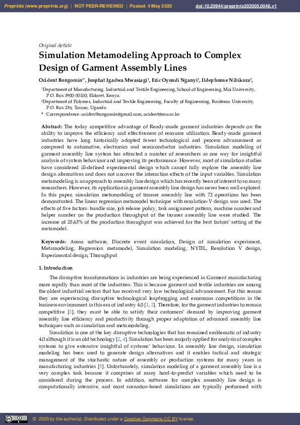 (PDF) Metamodeling for Garment Assembly Line Design