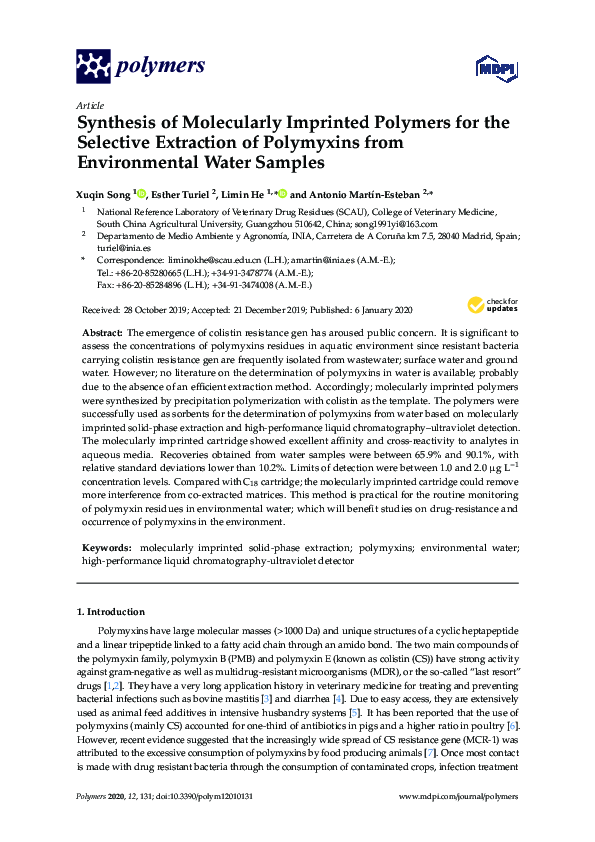 (PDF) Synthesis of molecularly imprinted polymers for specific recognition of ellagic acid