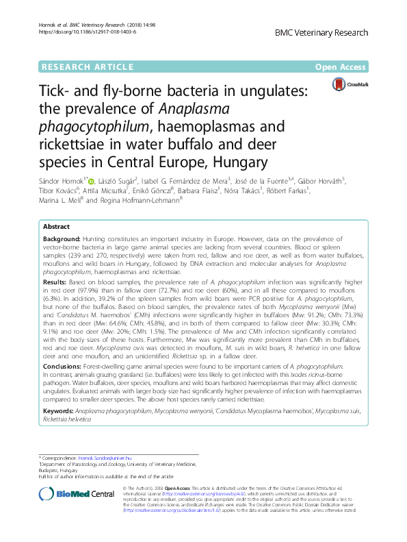 (PDF) Tick- and fly-borne bacteria in ungulates: the prevalence of ...