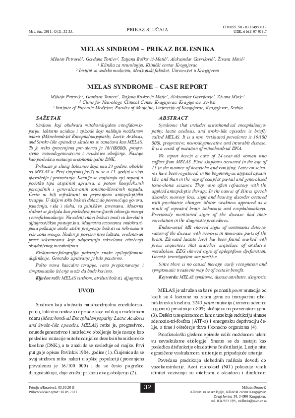 (PDF) MELAS syndrome: Case report (PDF) MELAS syndrome: Case report