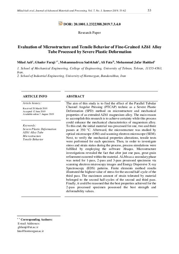 Pdf Evaluation Of Microstructure And Tensile Behavior Of Fine Grained