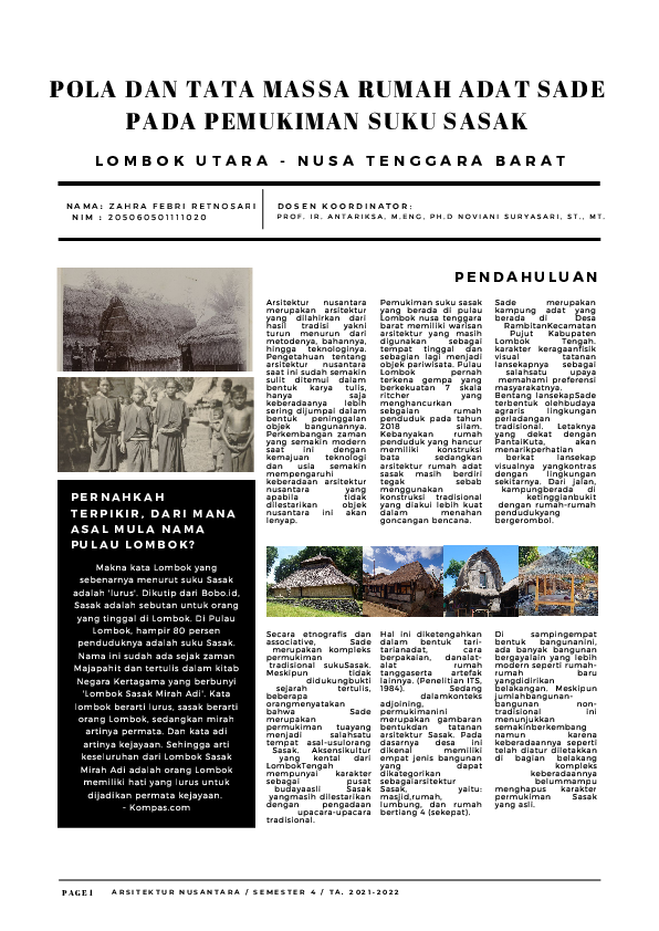 (PDF) POLA DAN TATA MASSA RUMAH ADAT SADE PADA PEMUKIMAN SUKU SASAK