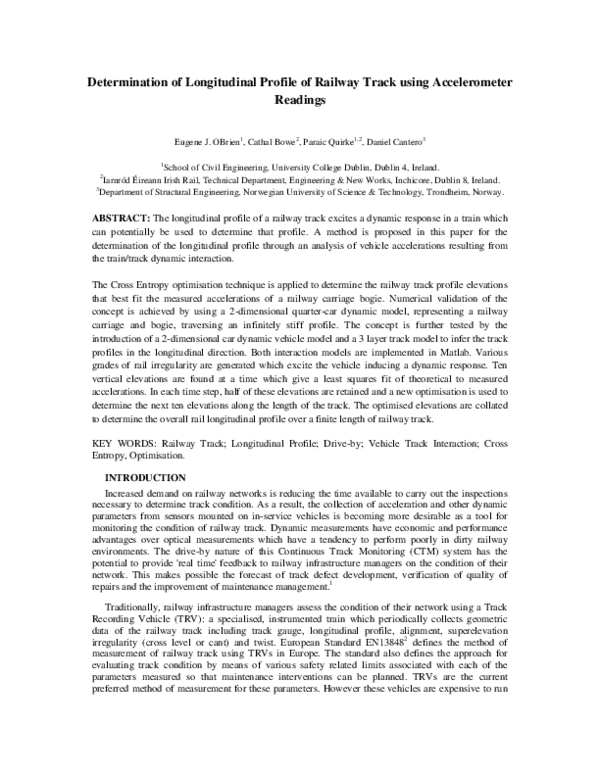 Pdf Determination Of Longitudinal Profile Of Railway Track Using Vehicle Based Inertial Readings