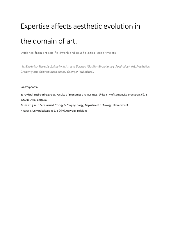 (PDF) Expertise Affects Aesthetic Evolution in the Domain of Art