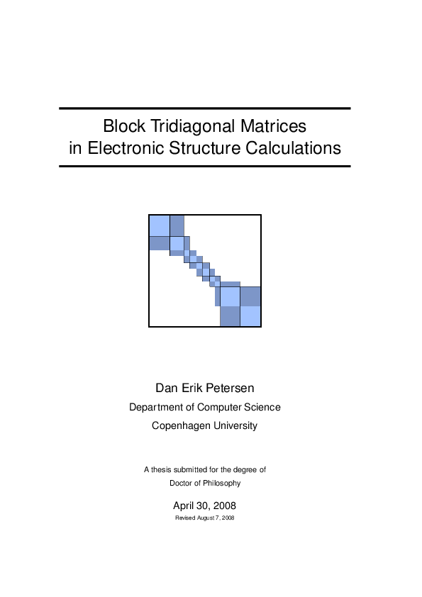 Pdf Block Tridiagonal Matrices In Electronic Structure Calculations Dan Erik