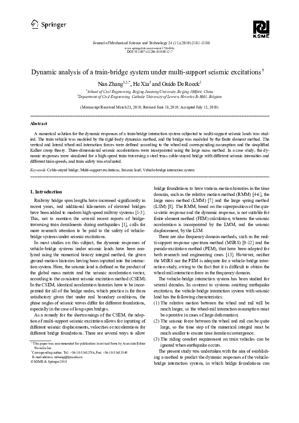 (PDF) Dynamic analysis of a train-bridge system under multi-support seismic excitations