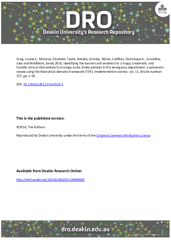 (PDF) Identifying the barriers and enablers for a triage, treatment ...