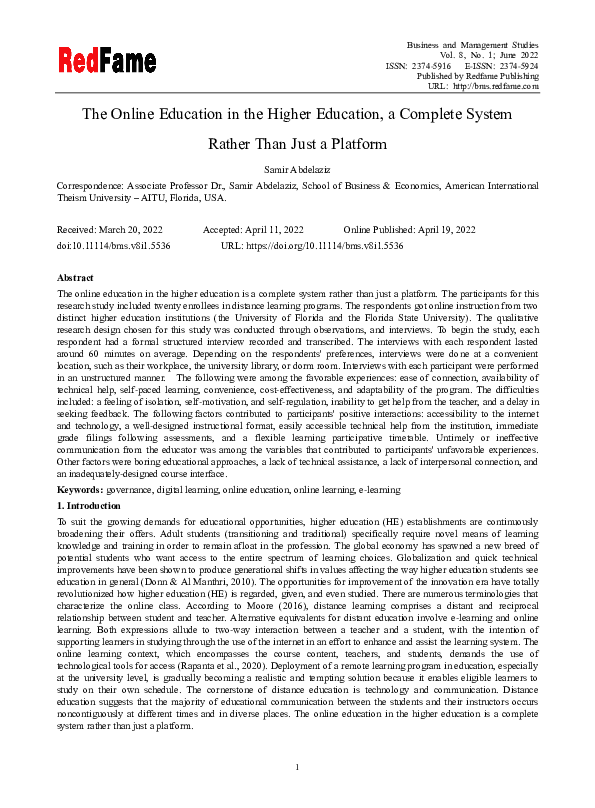 (PDF) The Online Education in the Higher Education, a Complete System ...