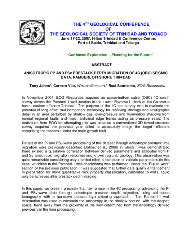 Pdf Anisotropic Pp And Psv Prestack Depth Migration Of 4c Obc