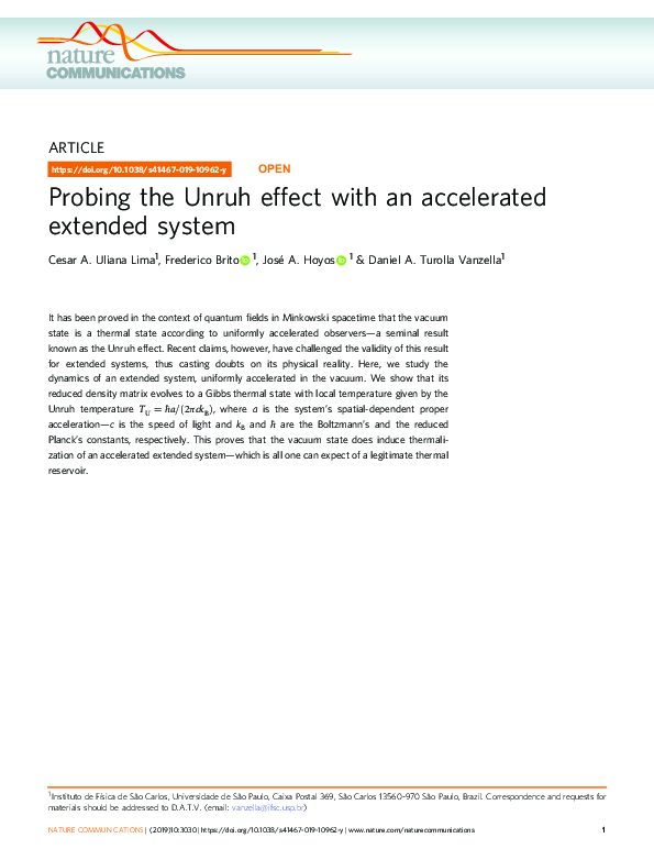 Pdf Probing The Unruh Effect With An Accelerated Extended System Elen Aharonyan