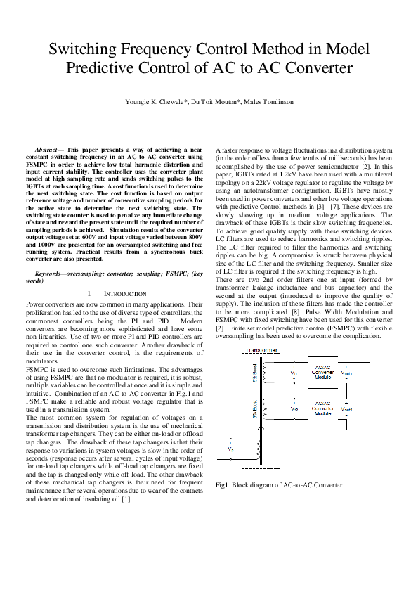 (PDF) Switching Frequency Control Method in Model Predictive Control of AC to AC Converter ...
