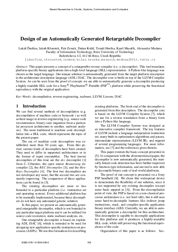 (PDF) Design of an Automatically Generated Retargetable Decompiler