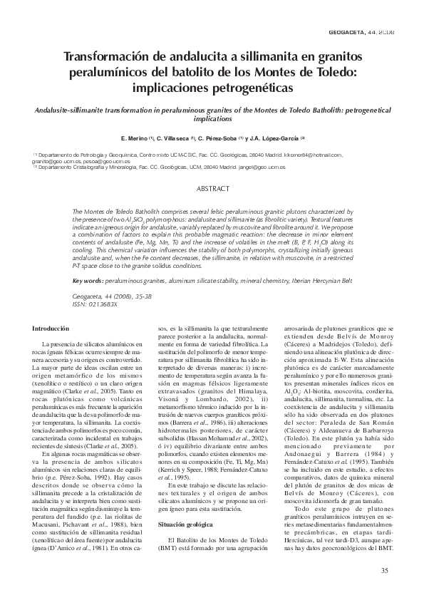 (PDF) Transformación de andalucita a sillimanita en granitos ...