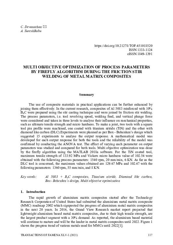 (PDF) Multi Objective Optimization of Process Parameters by Firefly Algorithm during the ...