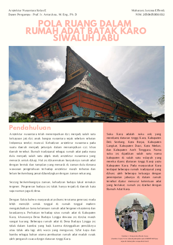 (PDF) POLA RUANG DALAM RUMAH ADAT BATAK KARO SIWALUH JABU