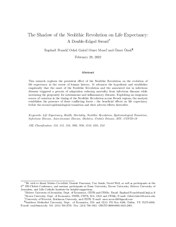 Pdf The Shadow Of The Neolithic Revolution On Life Expectancy A
