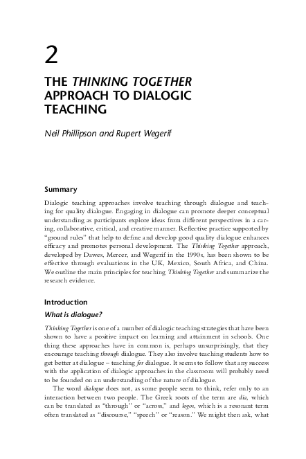 (PDF) The Thinking Together Approach to Dialogic Teaching