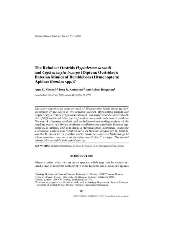 (PDF) The Reindeer Oestrids Hypoderma tarandi and Cephenemyia trompe ...