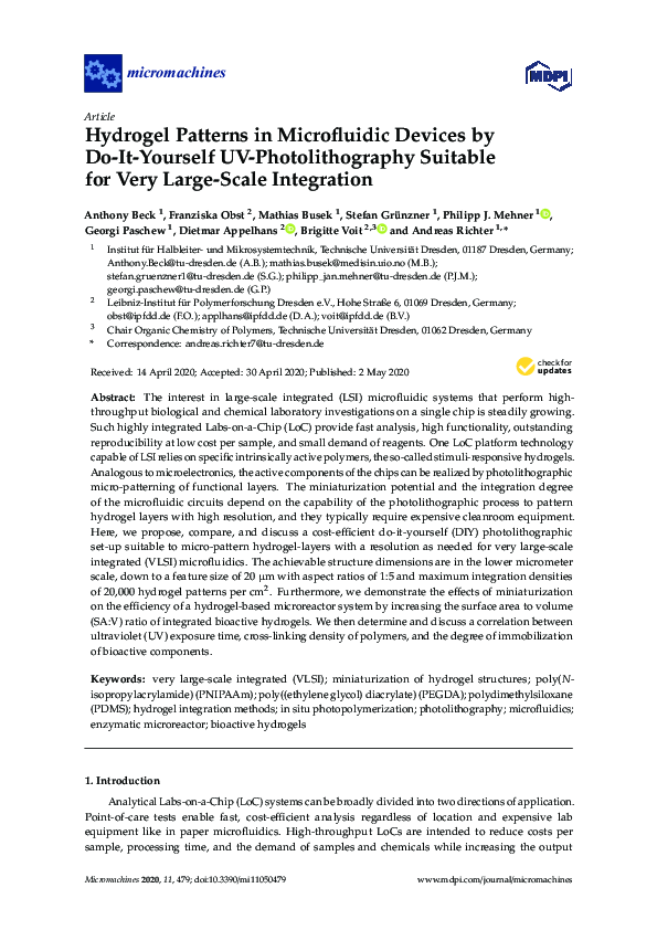 (PDF) Hydrogel Patterns in Microfluidic Devices by Do-It-Yourself UV ...
