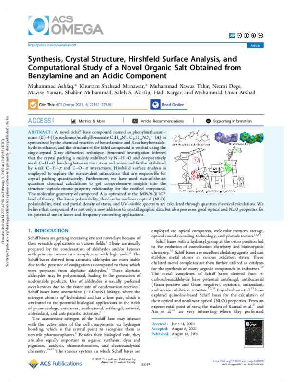 (PDF) Synthesis, Crystal Structure, Hirshfeld Surface Analysis, and Computational Study of a ...