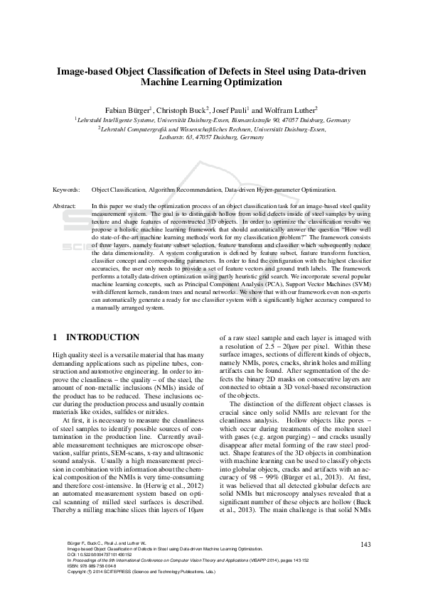 (PDF) Image-based Object Classification of Defects in Steel using Data ...