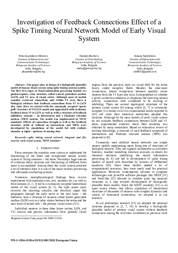 (PDF) Investigation of Feedback Connections Effect of a Spike Timing Neural Network Model of ...