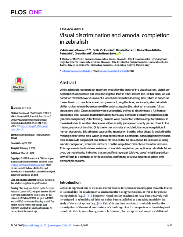 (PDF) Visual discrimination and amodal completion in zebrafish (PDF) Visual discrimination and amodal completion in zebrafish