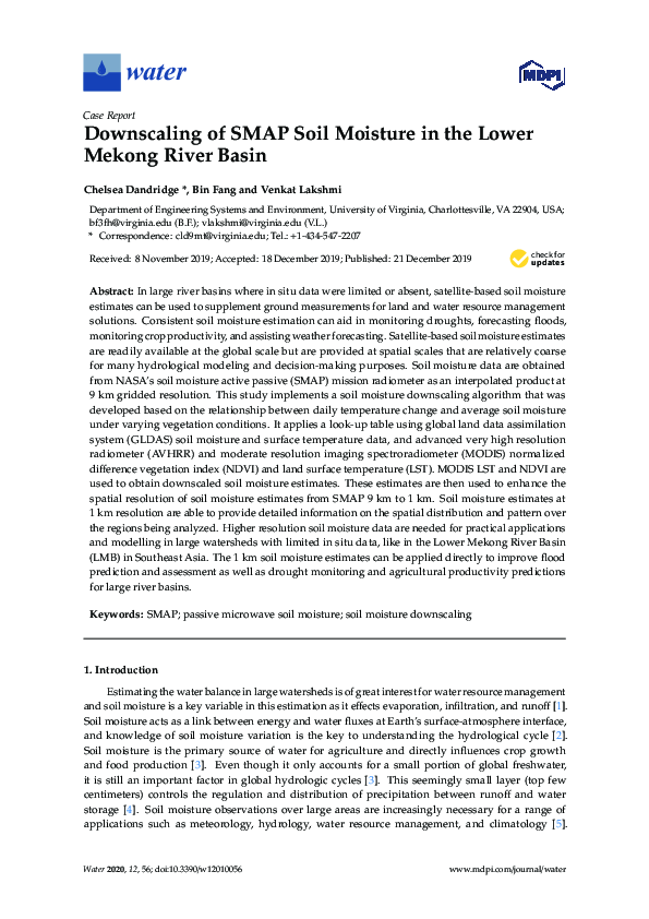 (PDF) Downscaling of SMAP Soil Moisture in the Lower Mekong River Basin