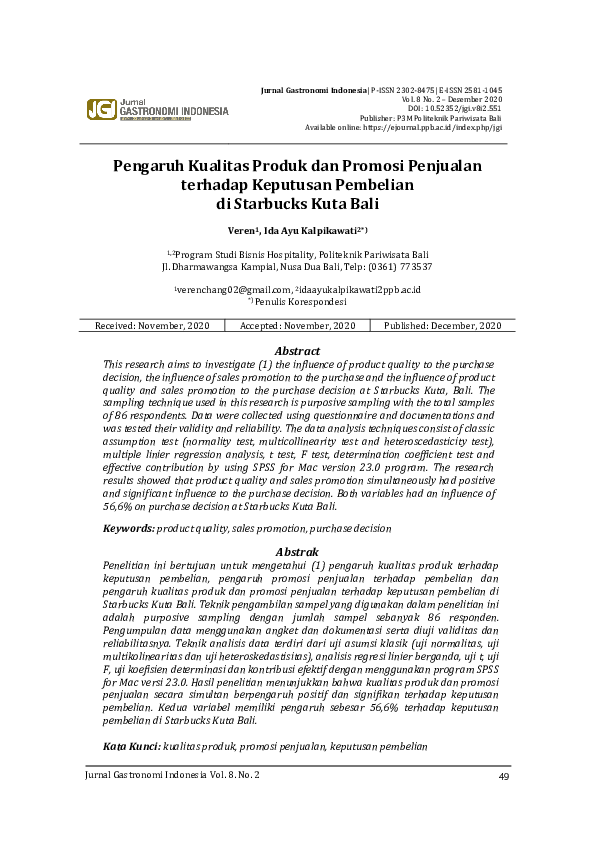 (PDF) Pengaruh Kualitas Produk dan Promosi Penjualan terhadap Keputusan Pembelian di Starbucks ...