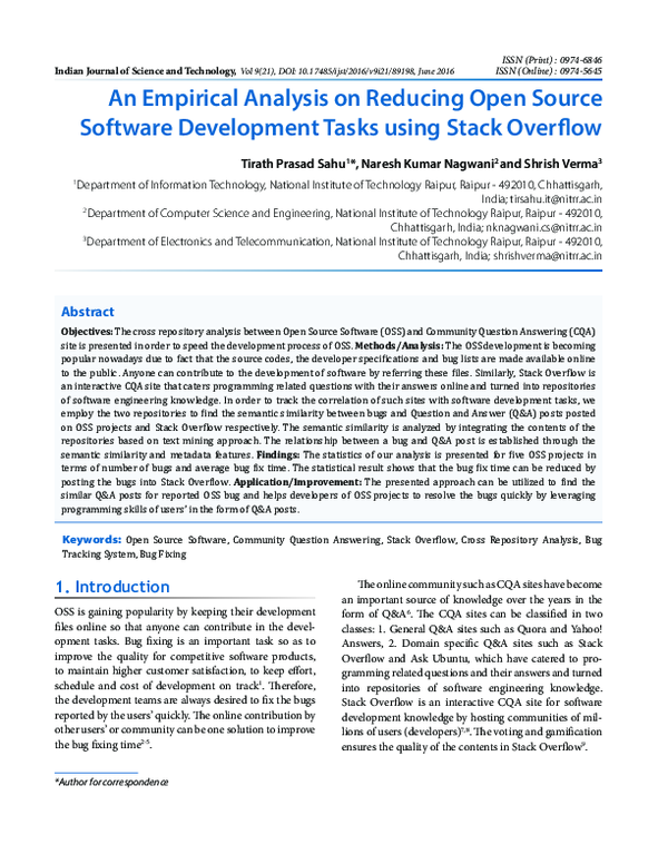 (PDF) An Empirical Analysis on Reducing Open Source Software Development Tasks using Stack Overflow