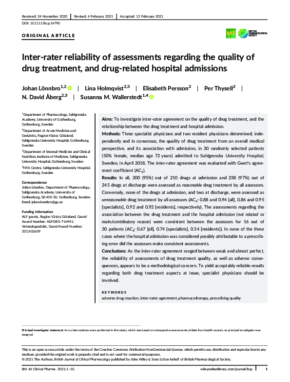(PDF) Inter‐rater reliability of assessments regarding the quality of ...