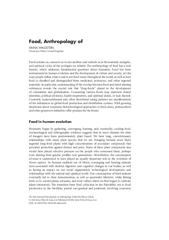 (PDF) Anthropology of Food
