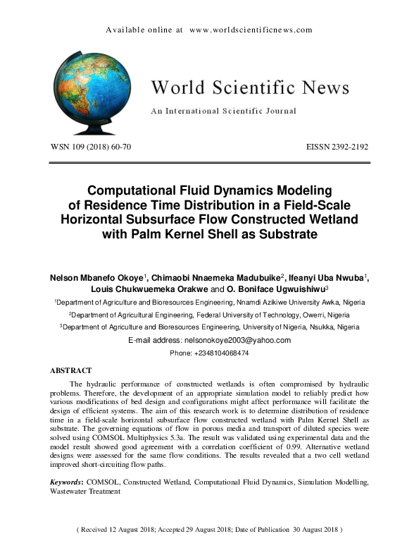 Pdf Computational Fluid Dynamics Modeling Of Residence Time