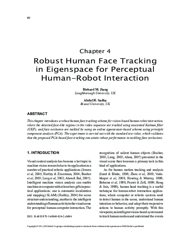 (PDF) Robust Human Face Tracking in Eigenspace for Perceptual Human-Robot Interaction | Abdul ...